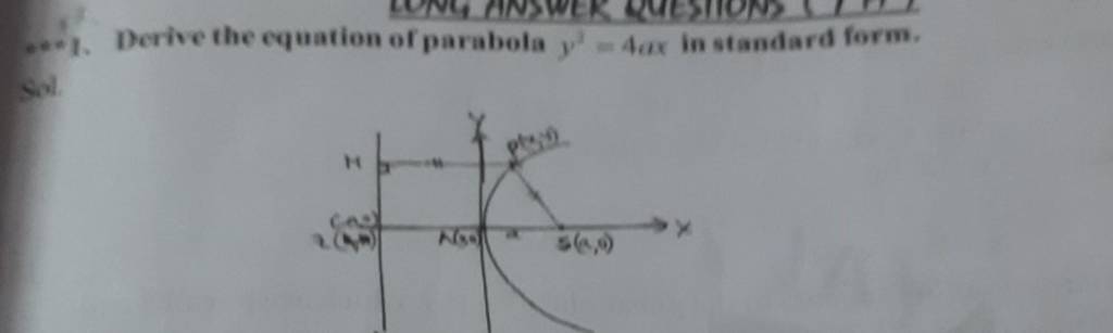 1. Derive the equation of parabola y2=4ax in standard form. | Filo