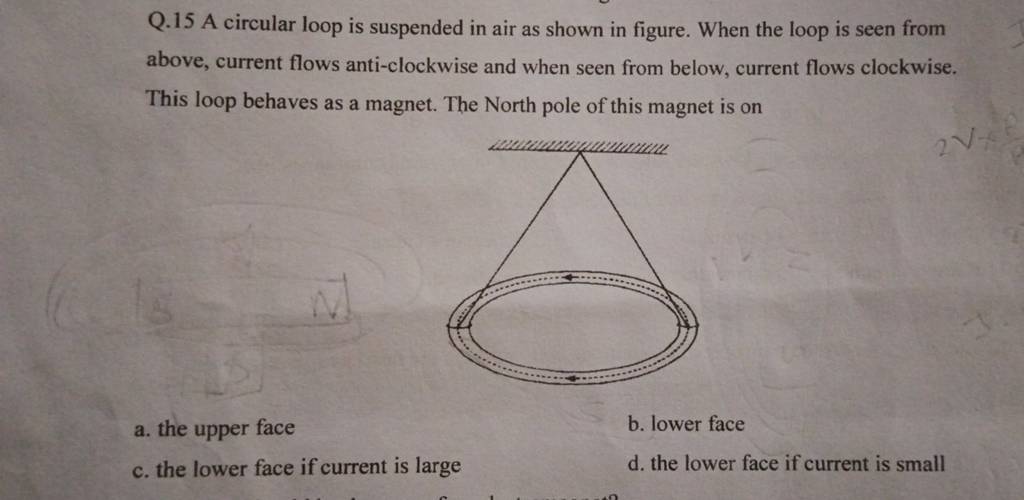 Q.15 A circular loop is suspended in air as shown in figure. When the loo..