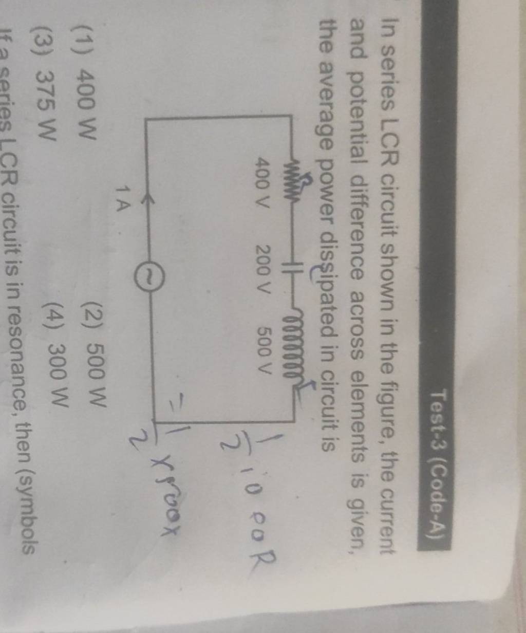 Test-3 (Code-A) In series LCR circuit shown in the figure, the current an..