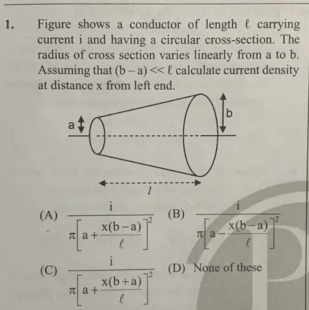 Figure shows a conductor of length ℓ carrying current i and having a circ..
