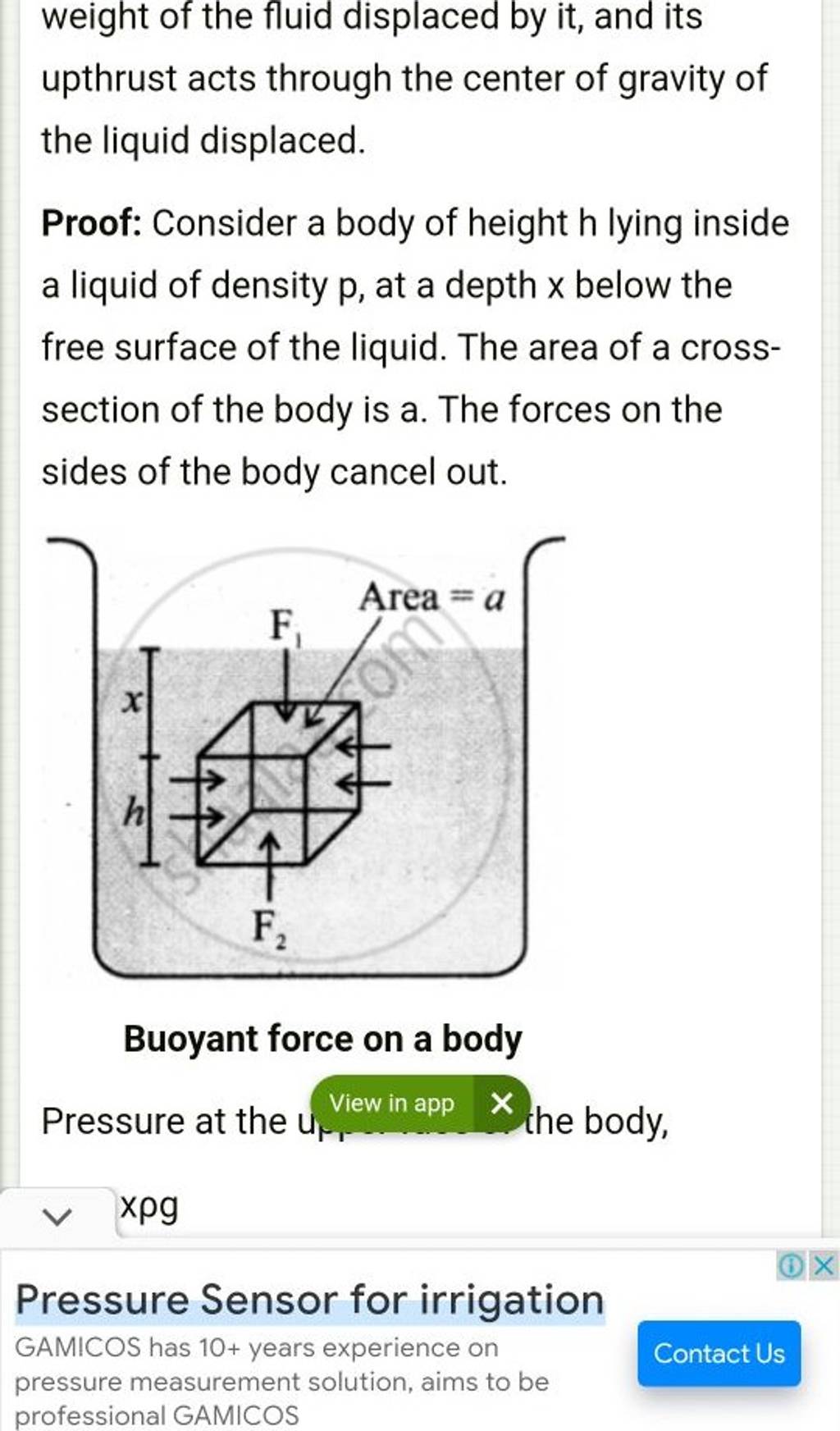 Weight Of The Fluid Displaced By It And Its Upthrust Acts Through The Ce