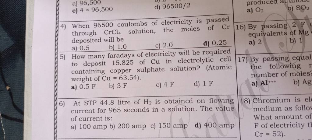 When 96500 coulombs of electricity is passed through CrCl4 solution, th..