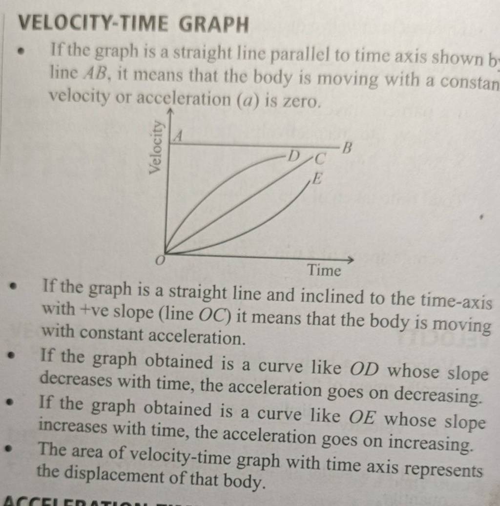 VELOCITY-TIME GRAPH - If the graph is a straight line parallel to time ax..
