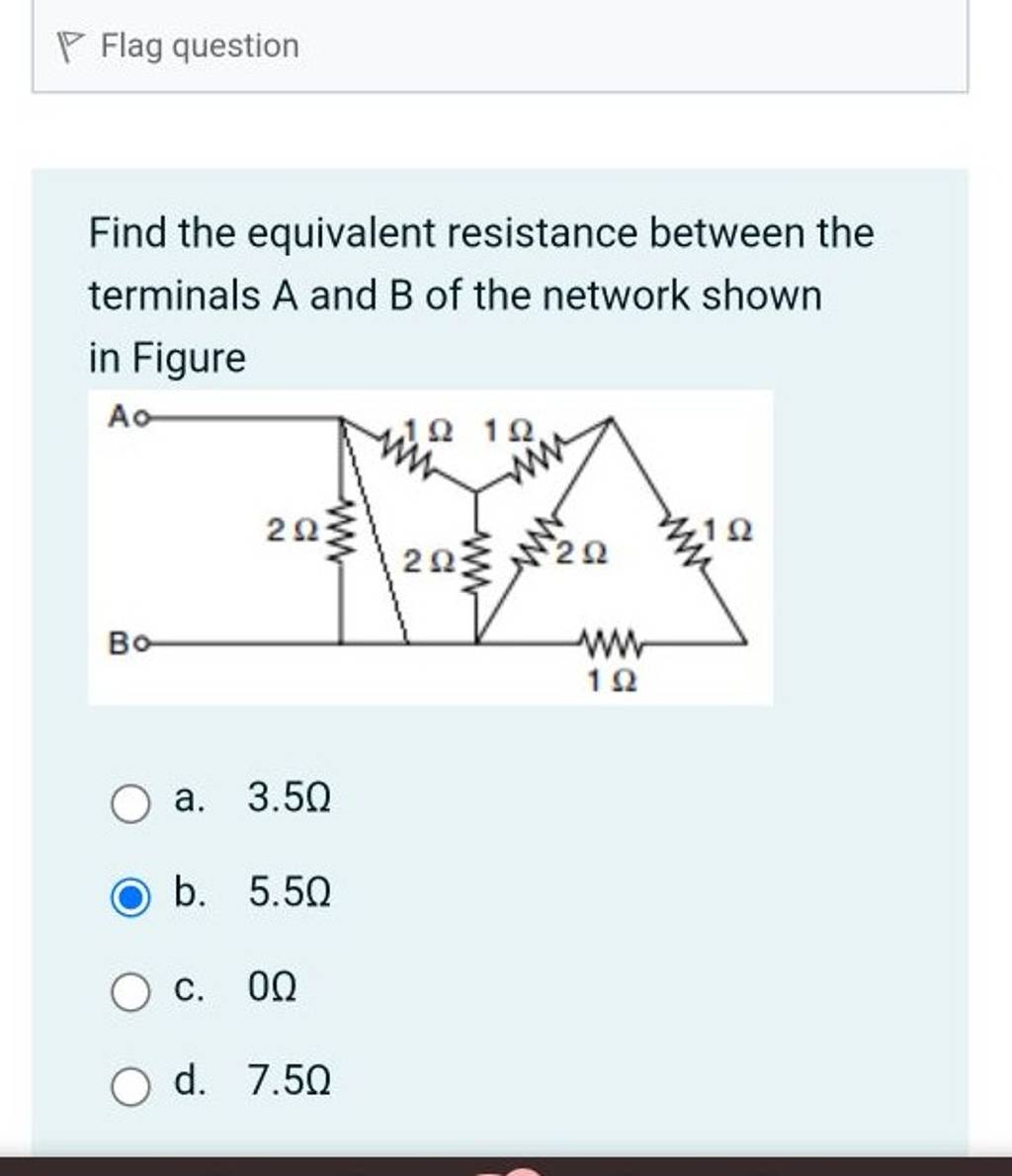 Flag question Find the equivalent resistance between the terminals A and