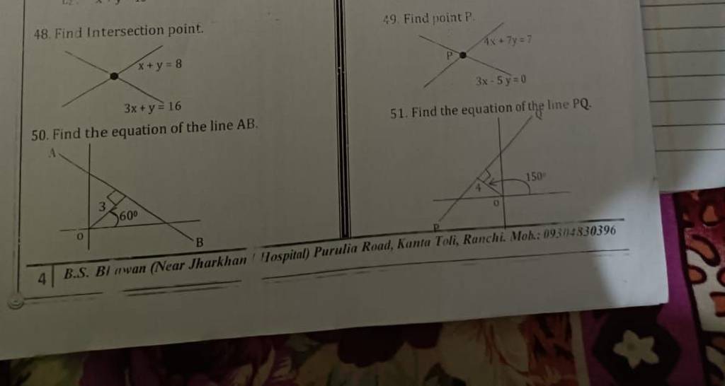 48. Find Intersection point. 49. Find point P. 50 . Find the equation of 48. Find Intersection point. 49. Find point P. 50 . Find the equation of