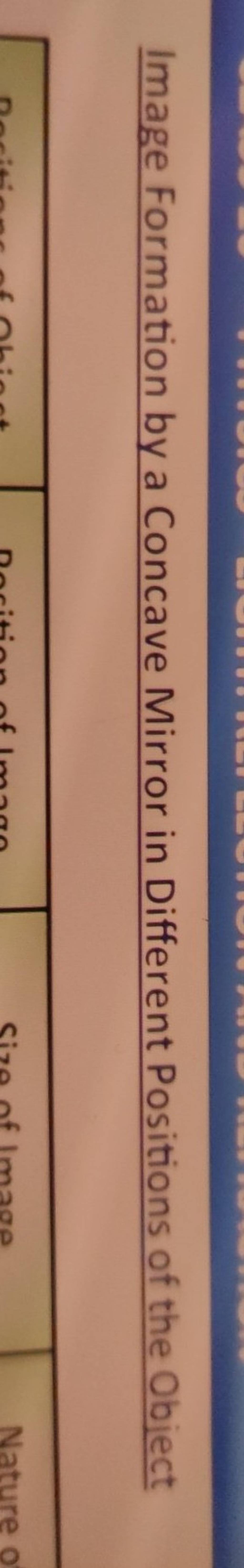Image Formation by a Concave Mirror in Different Positions of the Object