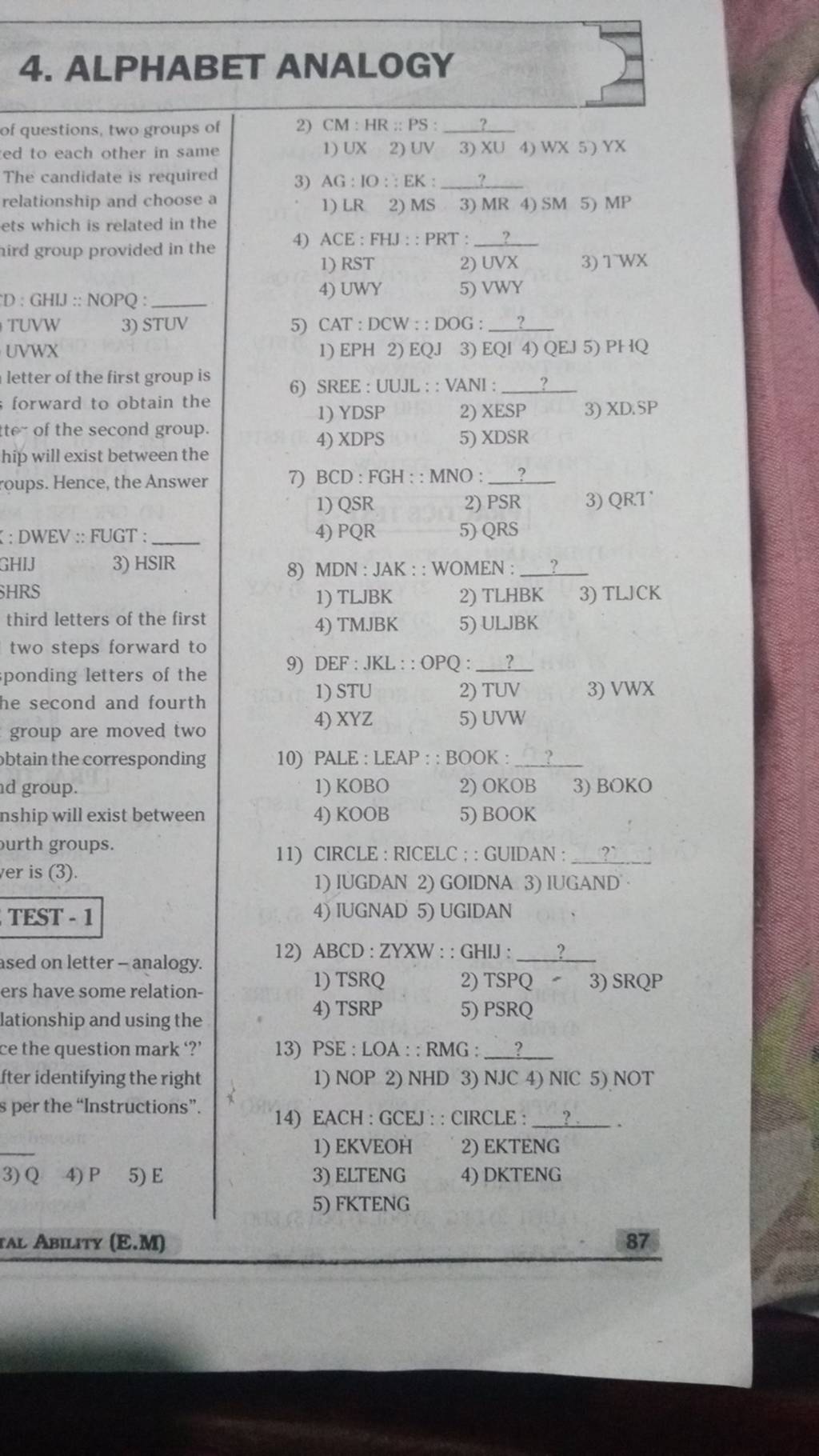 ALPHABET ANALOGY of questions, two groups of | Filo