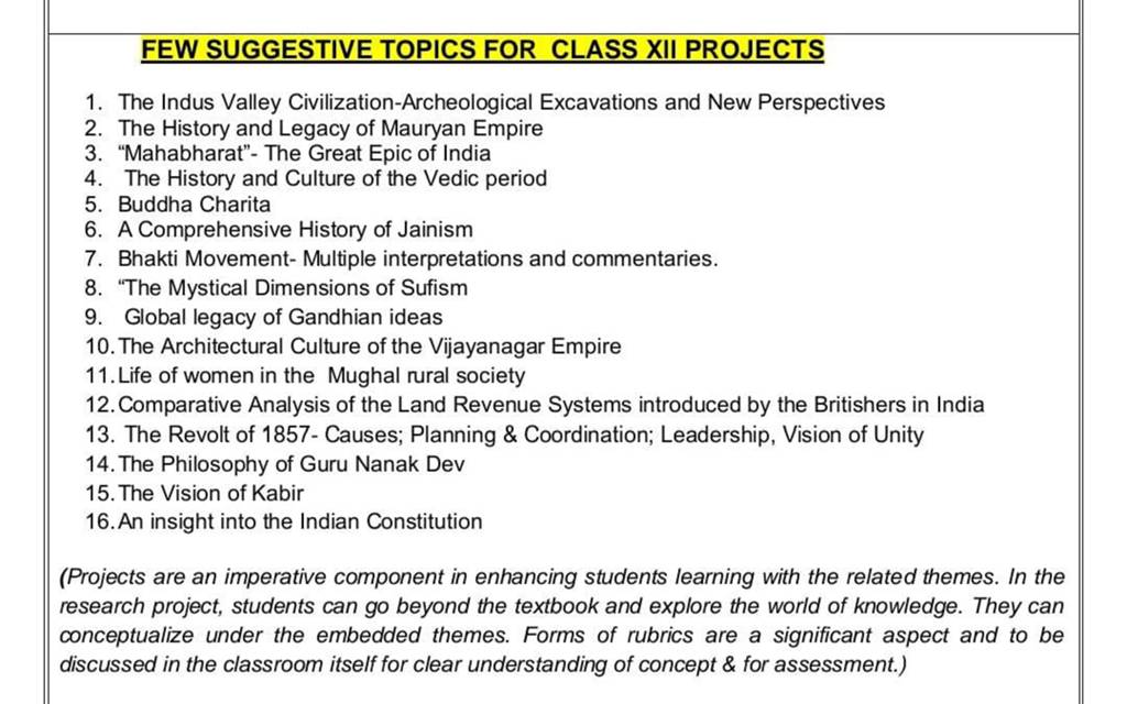 FEW SUGGESTIVE TOPICS FOR CLASS XII PROJECTS | Filo