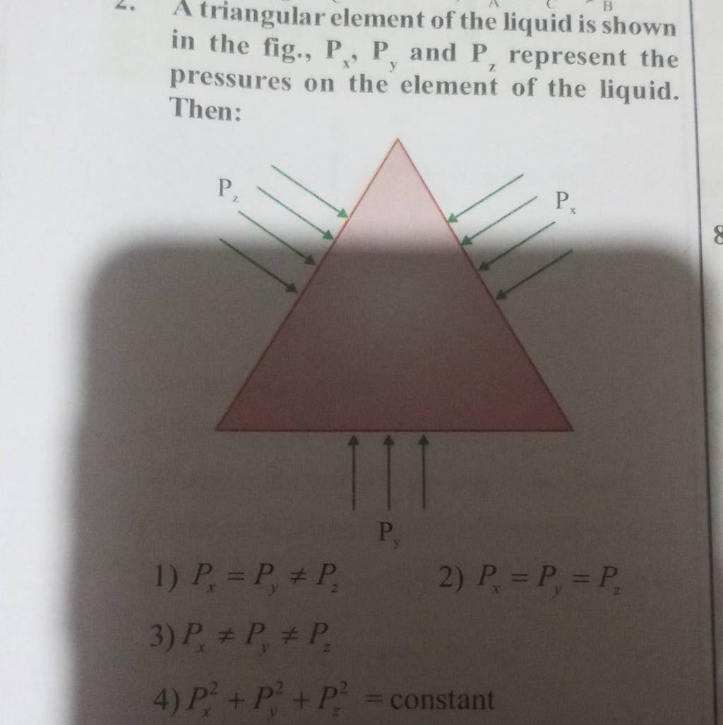 A triangular element of the liquid is shown in the fig., Px ,Py and Pz