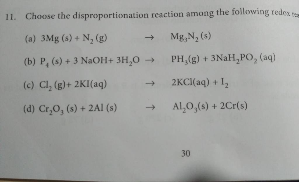 Choose the disproportionation reaction among the following redox rea..