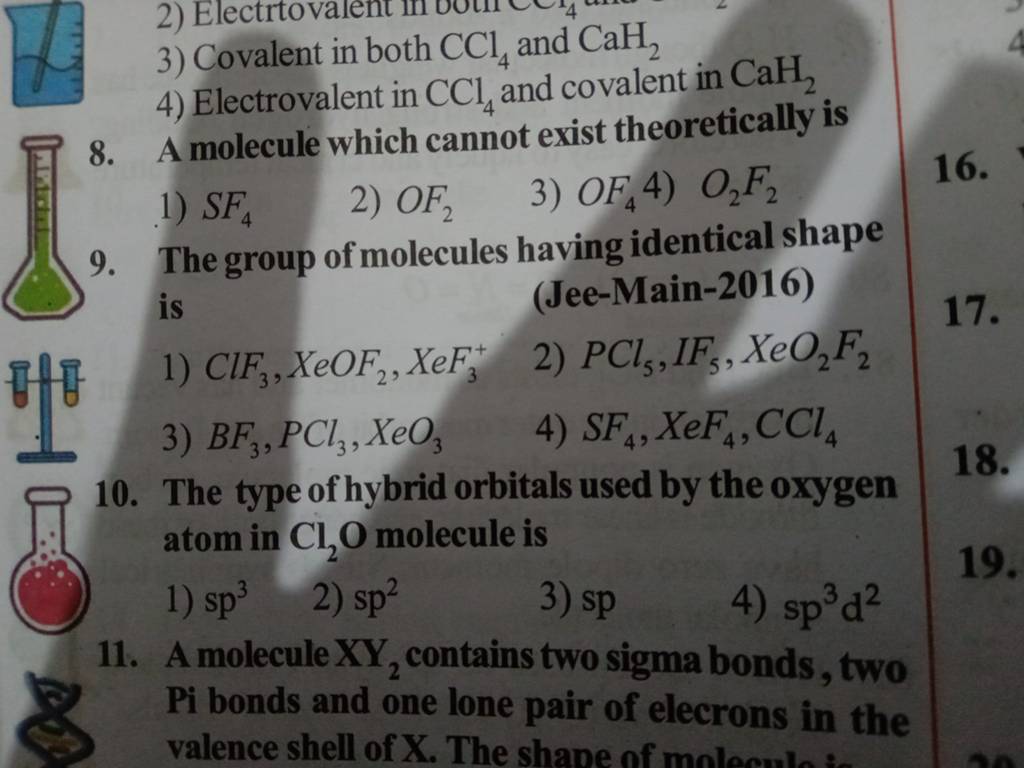 The type of hybrid orbitals used by the oxygen atom in Cl2 O molecule is..