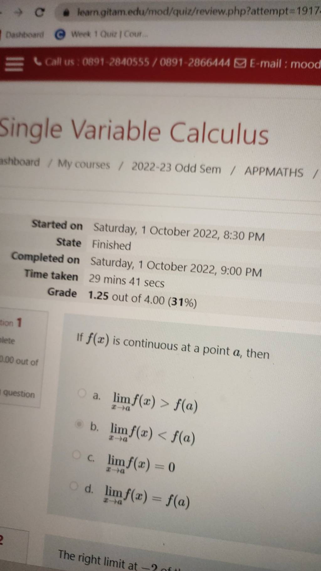 Single Variable Calculus ashboard / Mycourses / 2022-23 Odd Sem / APPMATH..