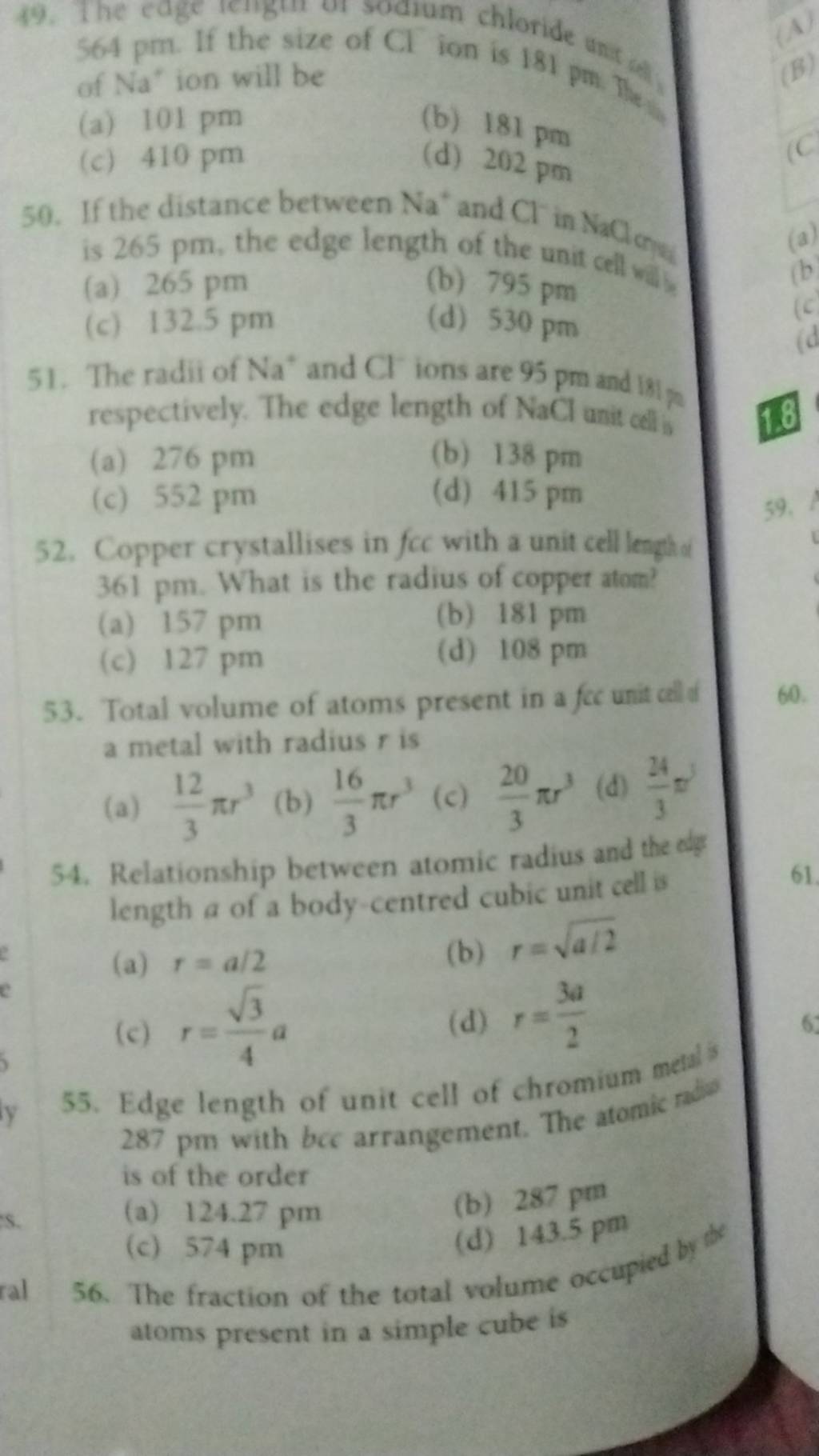 Edge length of unit cell of chromium metal Edge length of unit cell of ch..