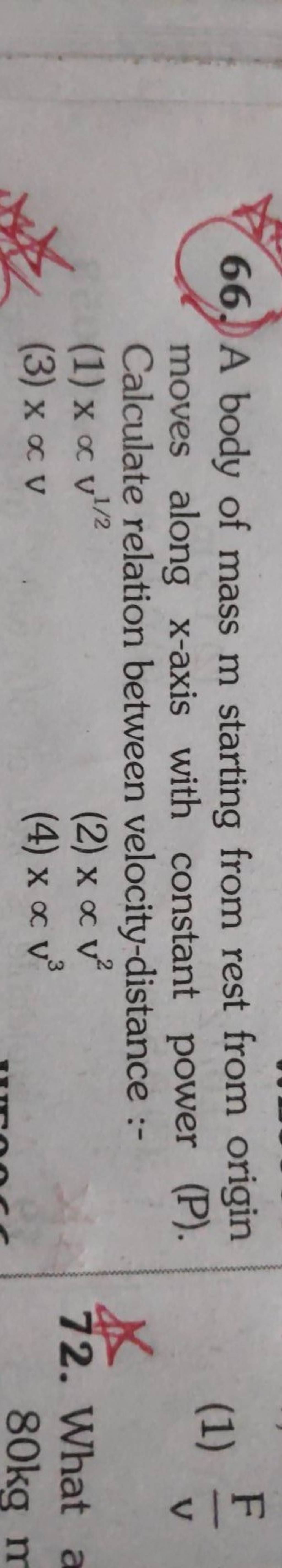 A body of mass m starting from rest from origin moves along x-axis with c..