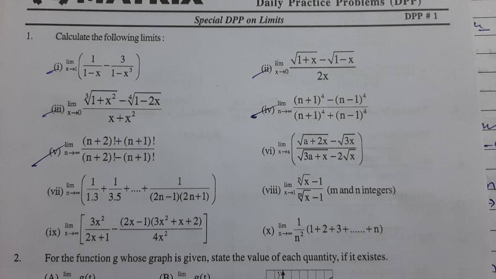 Calculate the following limits: Special DPP on Limits DPP \# 1 | Filo