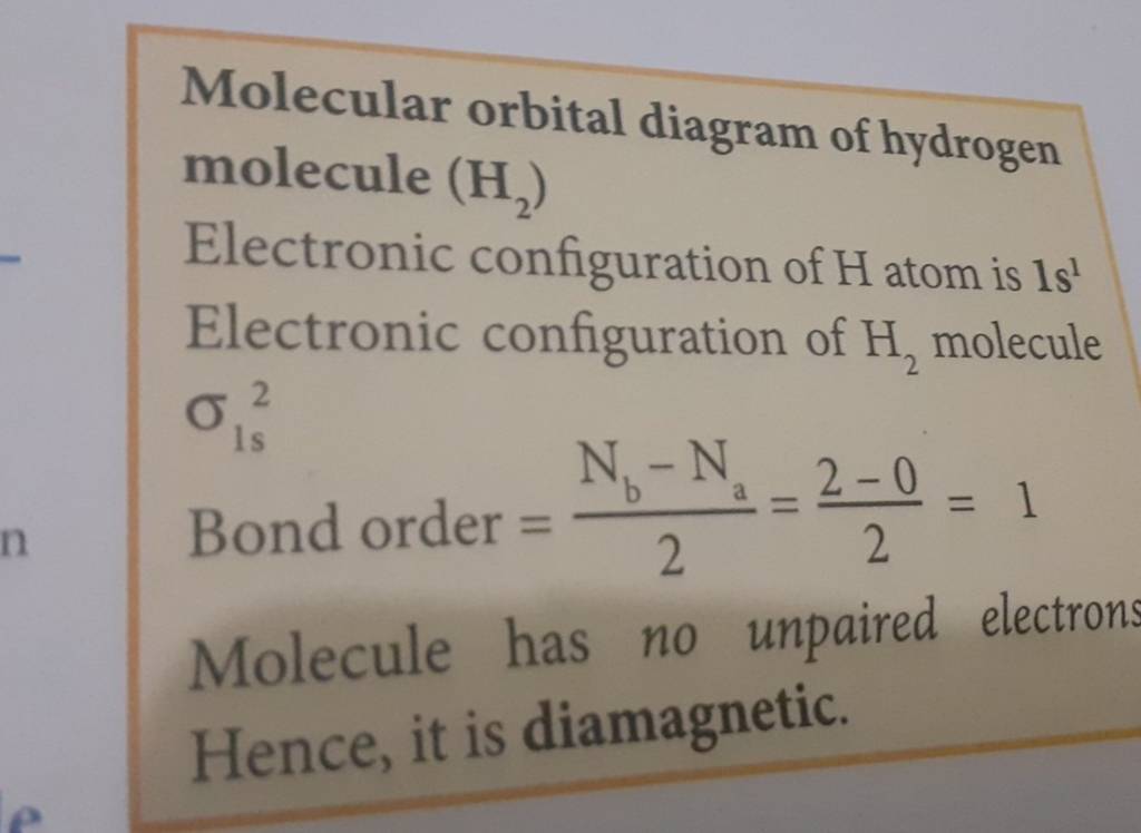 Molecular orbital diagram of hydrogen molecule (H2 ) Electronic configura..