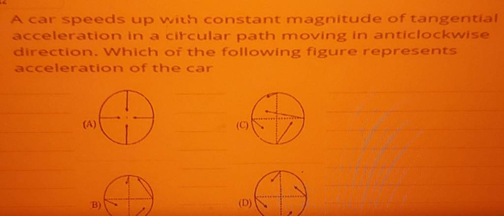 A car speeds up with constant magnitude of tangential acceleration in a c..