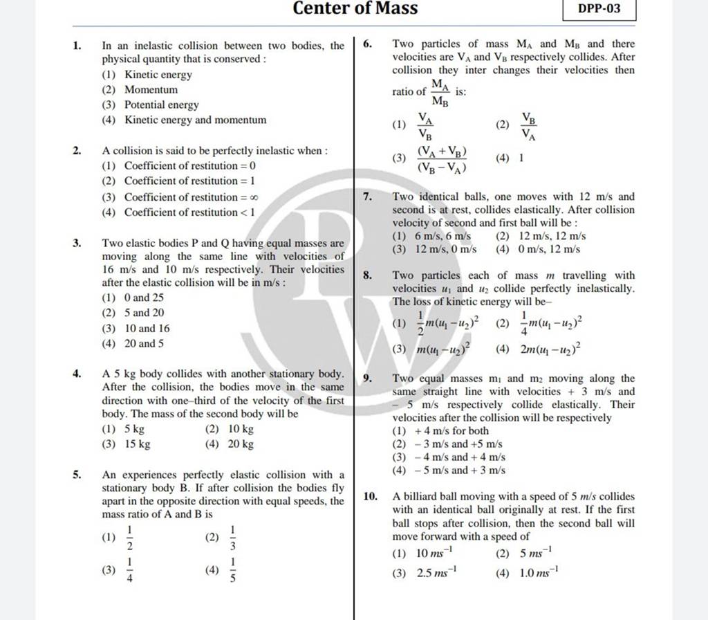 A 5 kg body collides with another stationary body. After the collision, t..