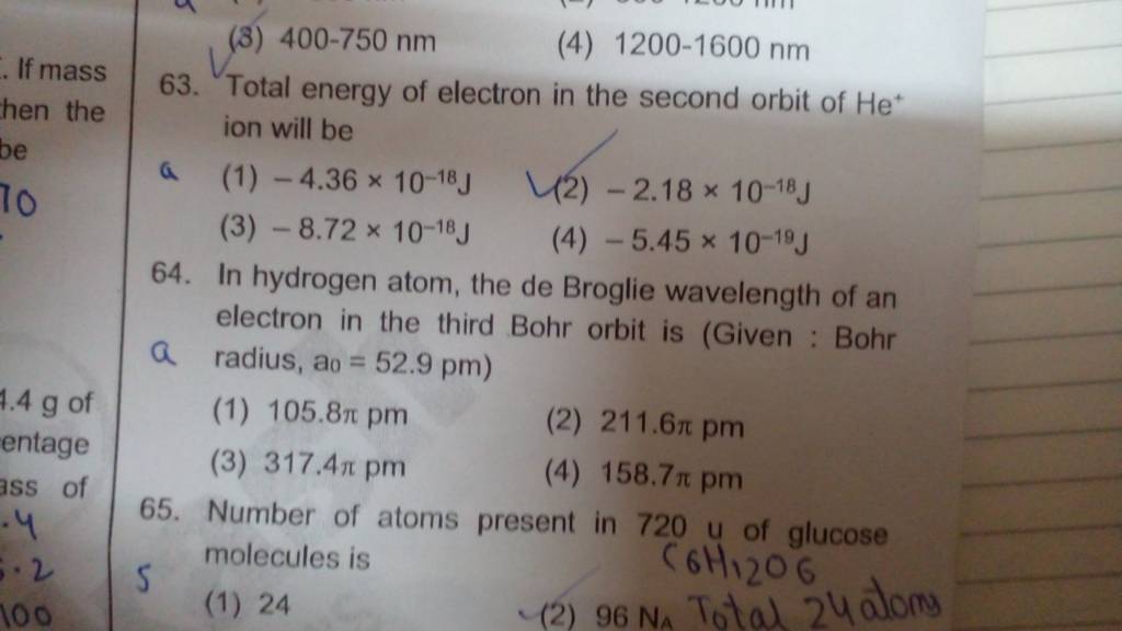 Total Energy Of Electron In The Second Orbit Of He Ion Will Be A 1 −4