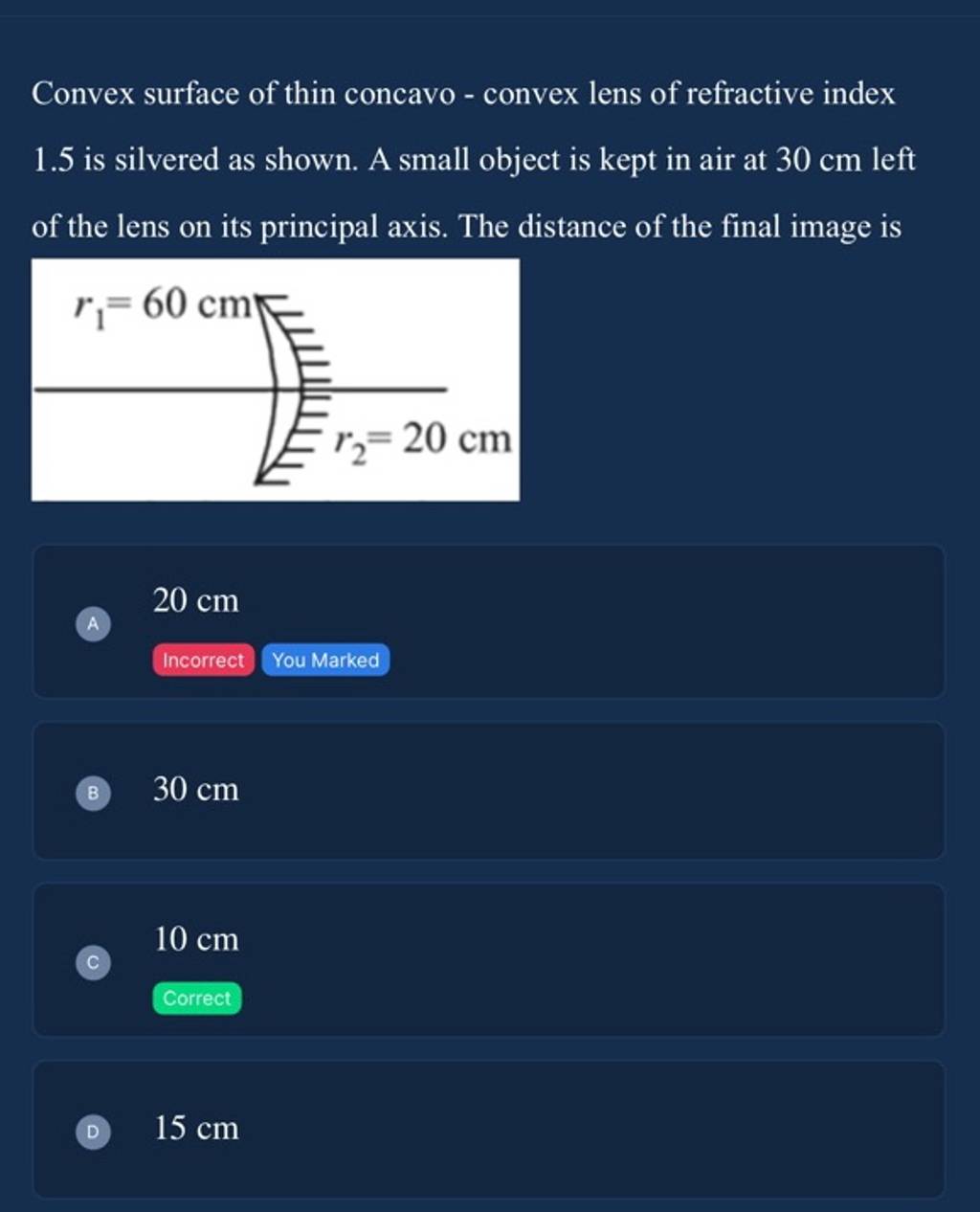 Convex surface of thin concavo - convex lens of refractive index 1.5 is s..