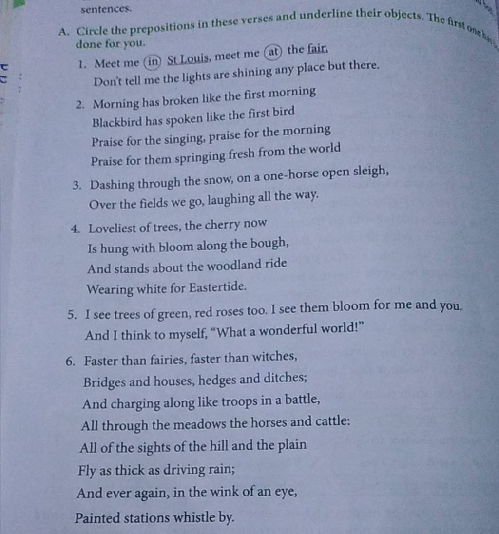 Circle the prepositions in these verses and underline their objects. The Circle the prepositions in these verses and underline their objects. The