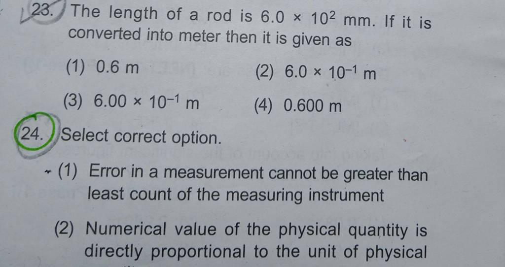 Select Correct Option 1 Error In A Measurement Cannot Be Greater Tha