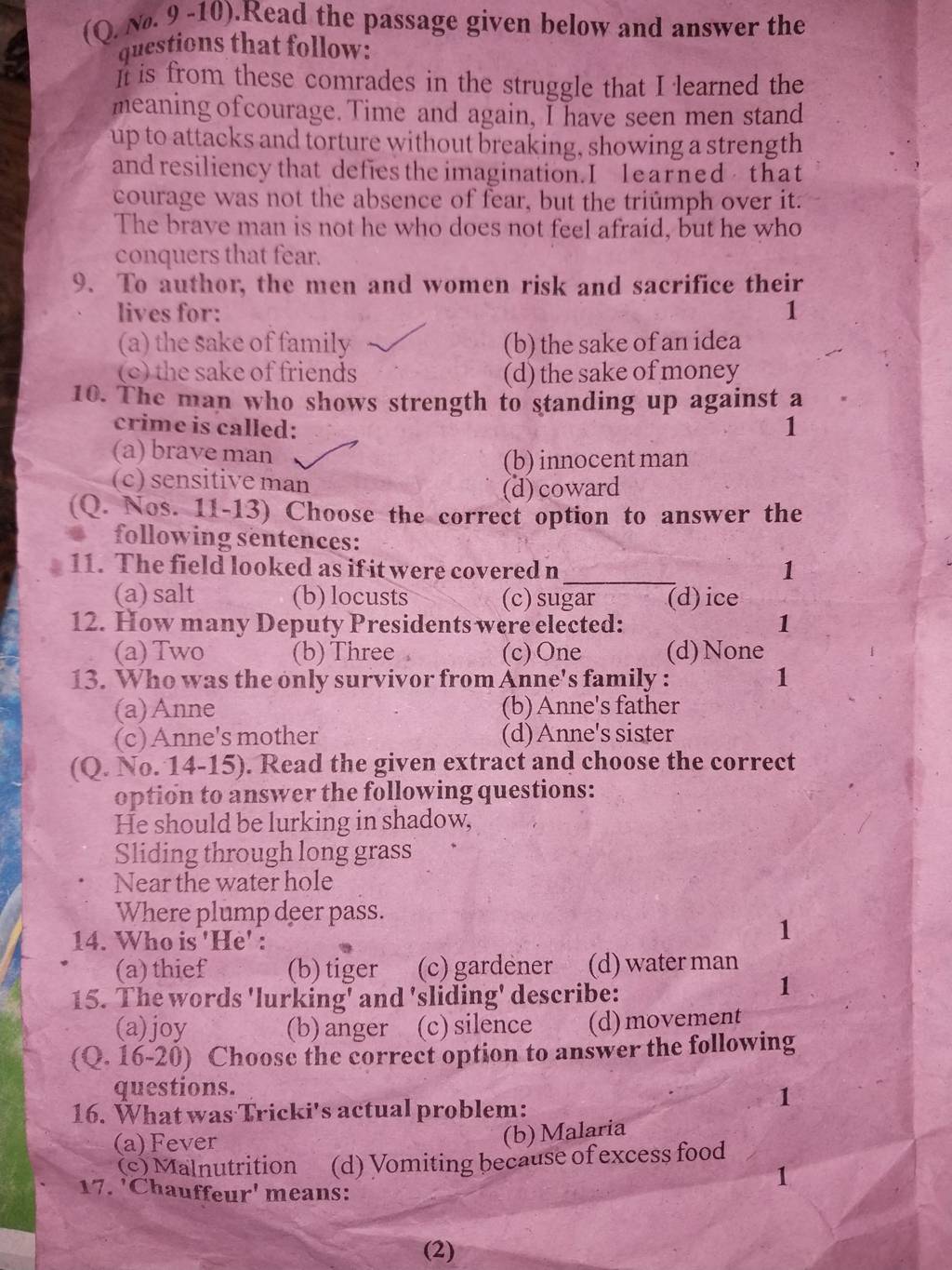 Q Nos 11 13 Choose The Correct Option To Answer The Following Sentenc