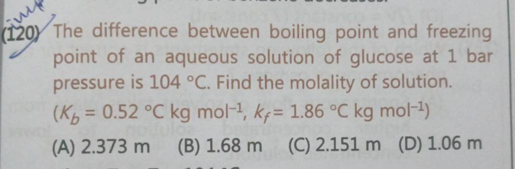 The difference between boiling point and freezing point of an aqueous so..