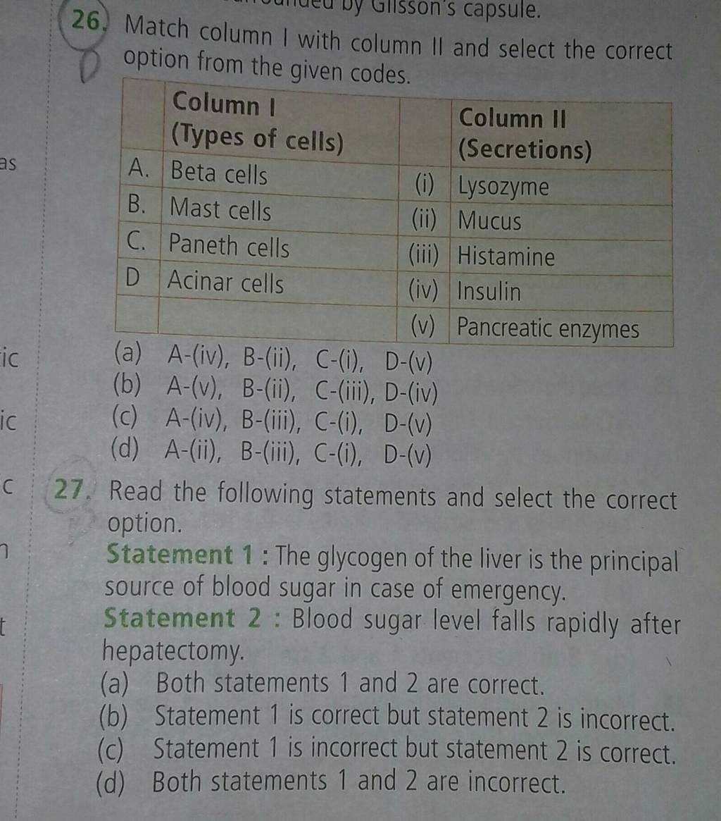 Match column I with column II and select the correct option from the give..