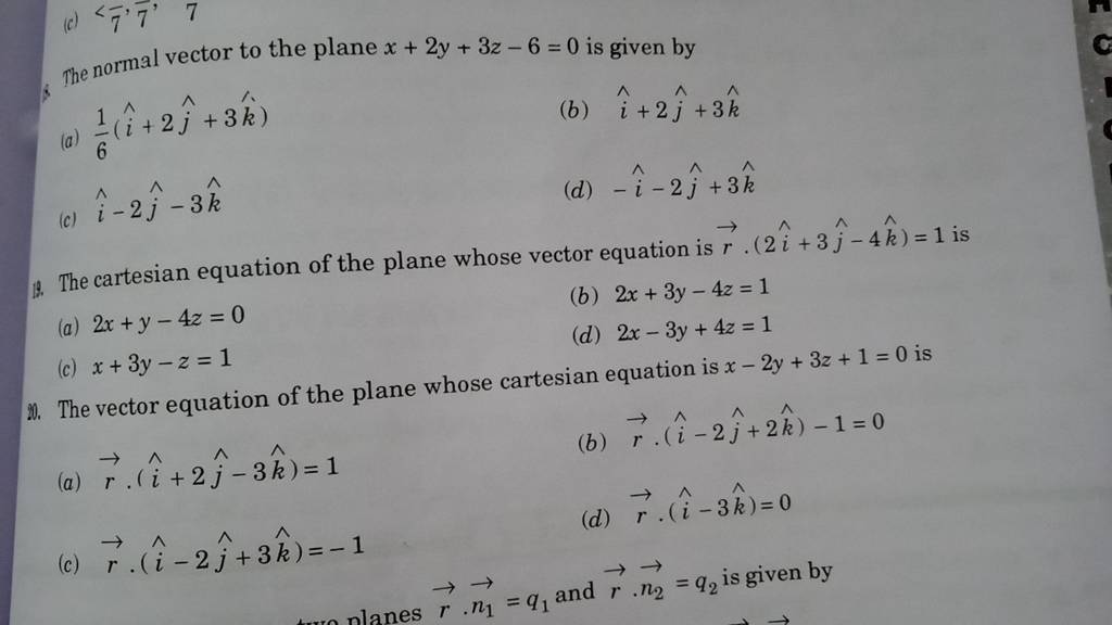 The cartesian equation of the plane whose vector equation is r⋅(2i^+3j^ −..