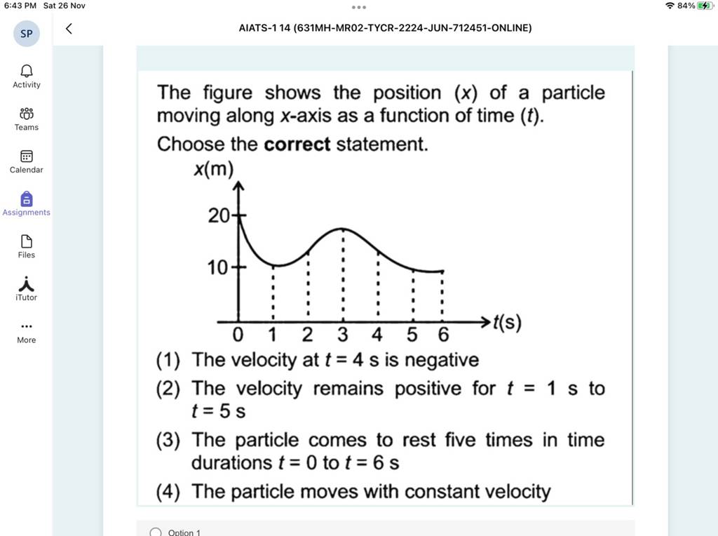 The figure shows the position (x) of a particle moving along x-axis as a