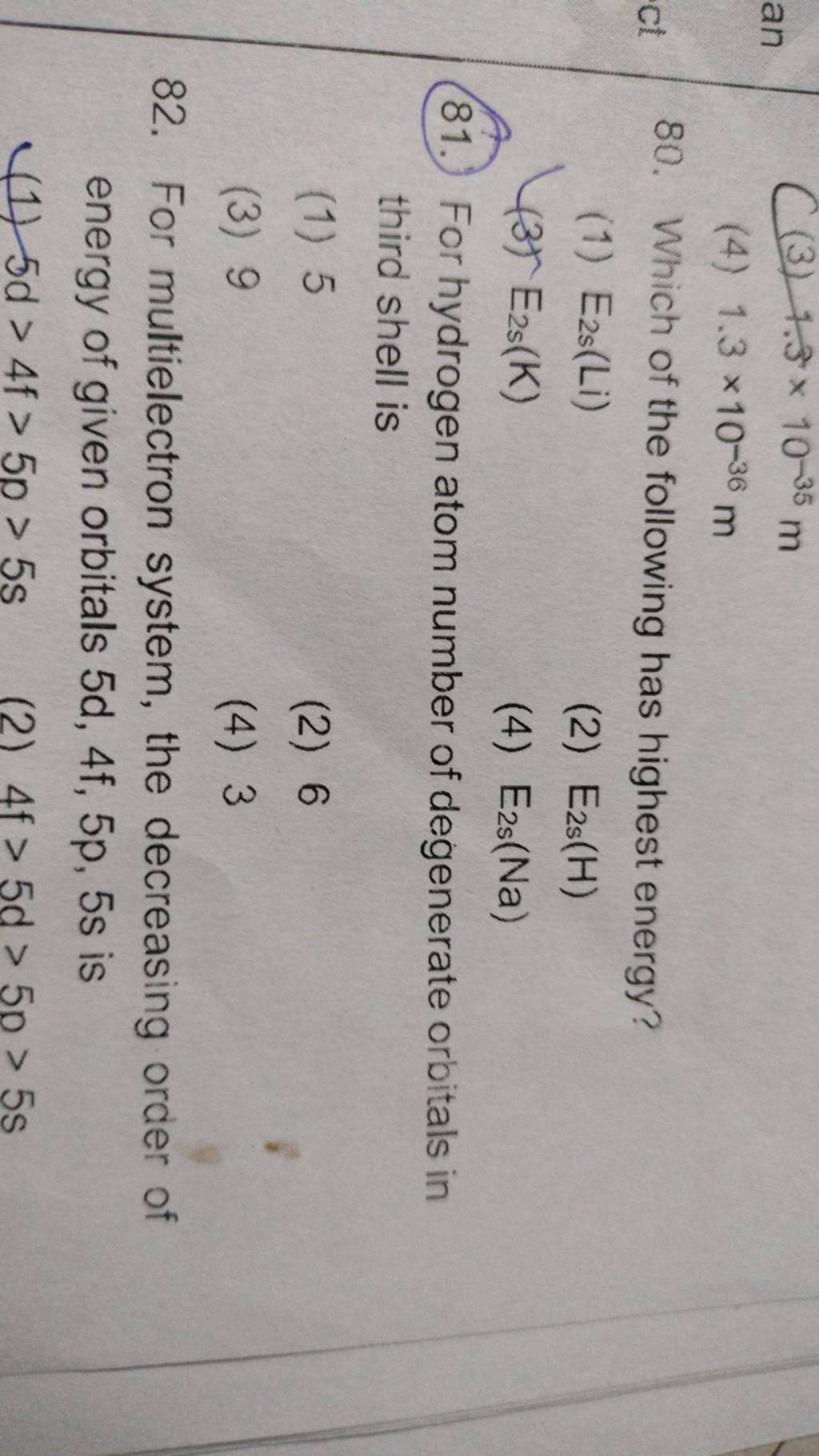For Hydrogen Atom Number Of Degenerate Orbitals In Third Shell Is Filo