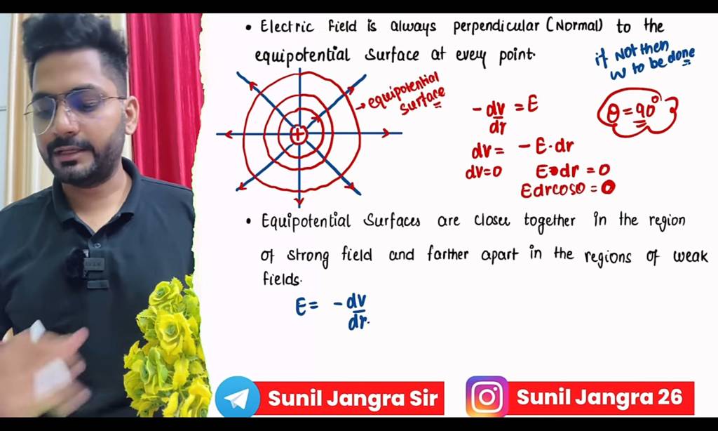 - Electric field is always perpendicular (Normal) to the equipotential su..