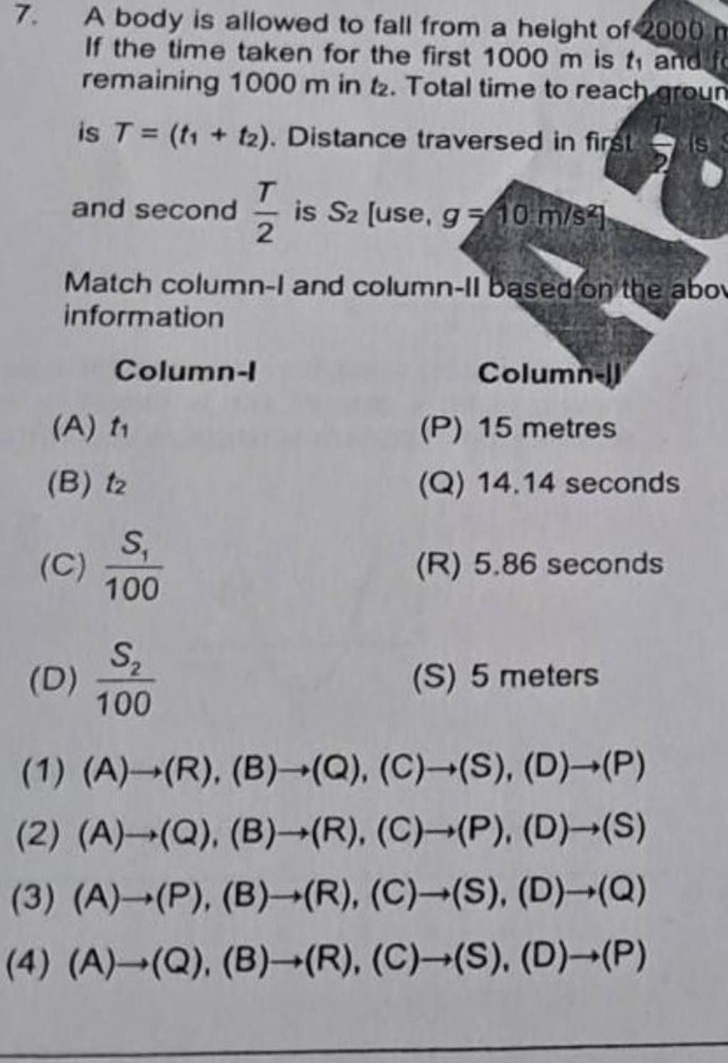 A body is allowed to fall from a height of 2000 If the time taken for the..