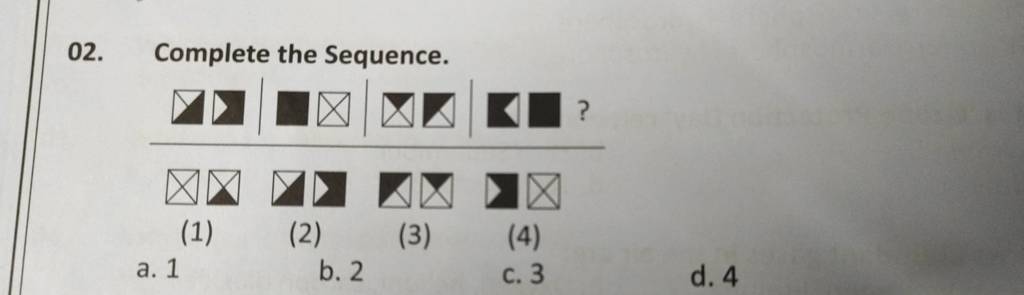 Complete the Sequence. (1) (2) (3) (4) | Filo