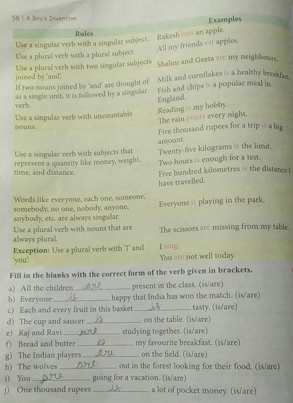 581 A Boy's Invention Examples Rules Use a singular verb with a singular