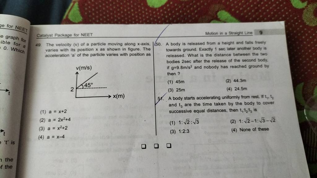 A body starts accelerating uniformly from rest. If t1 ,t2 and t3 are th.. A body starts accelerating uniformly from rest. If t1 ,t2 and t3 are th..
