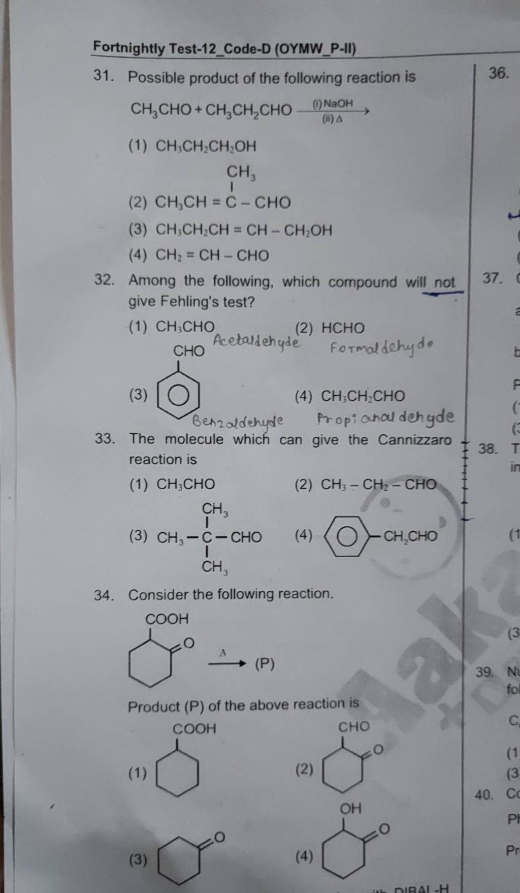 Consider the following reaction. Product (P) of the above reaction is..