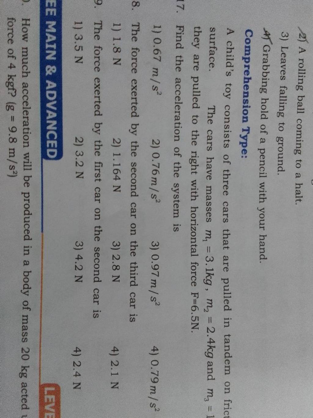The force exerted by the first car on the second car is | Filo