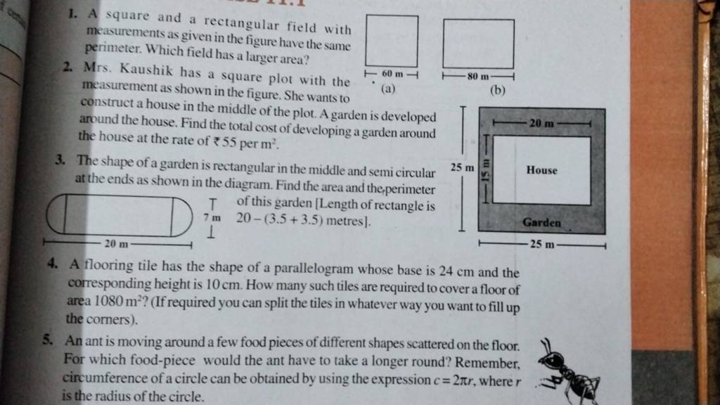 1. A square and a rectangular field with measurements as given in the fig..