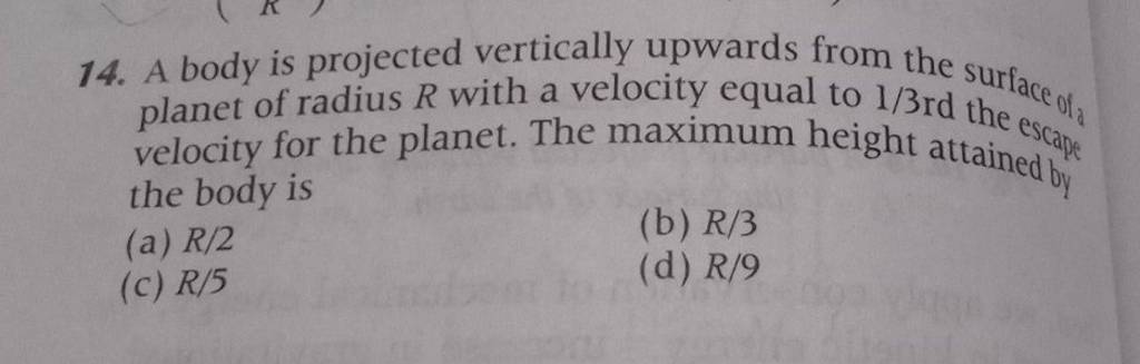 A body is projected vertically upwards from the surface of planet of radi..