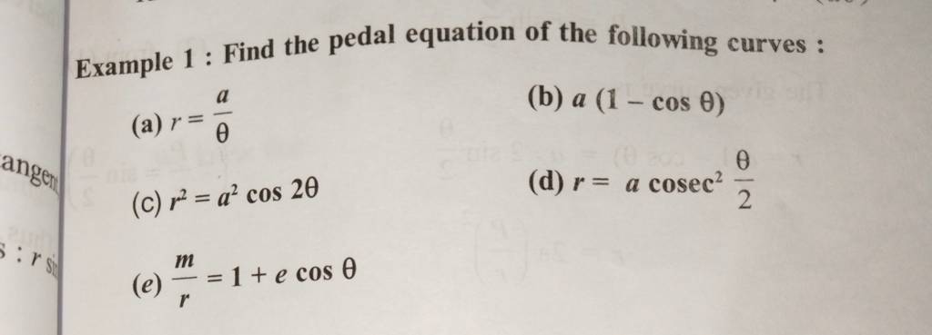 Example 1 Find The Pedal Equation Of The Following Curves Filo