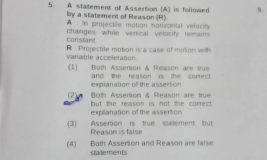 A statement of Assertion (A) is followed by a statement of Reason (R). A:..