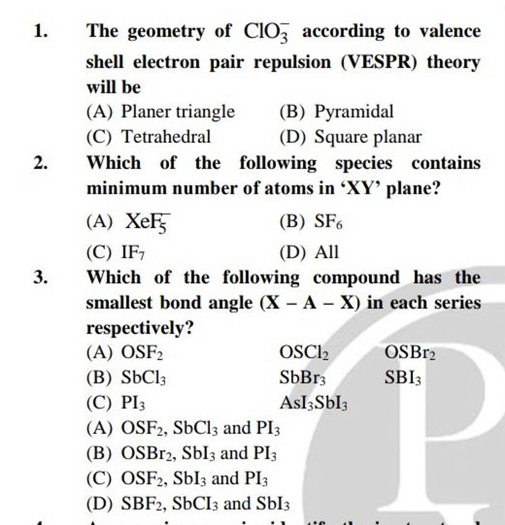 The geometry of ClO3− according to valence shell electron pair repulsion