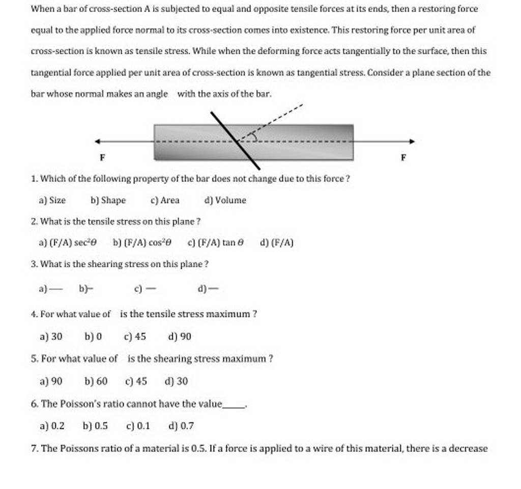 When a bar of cross-section A is subjected to equal and opposite tensile