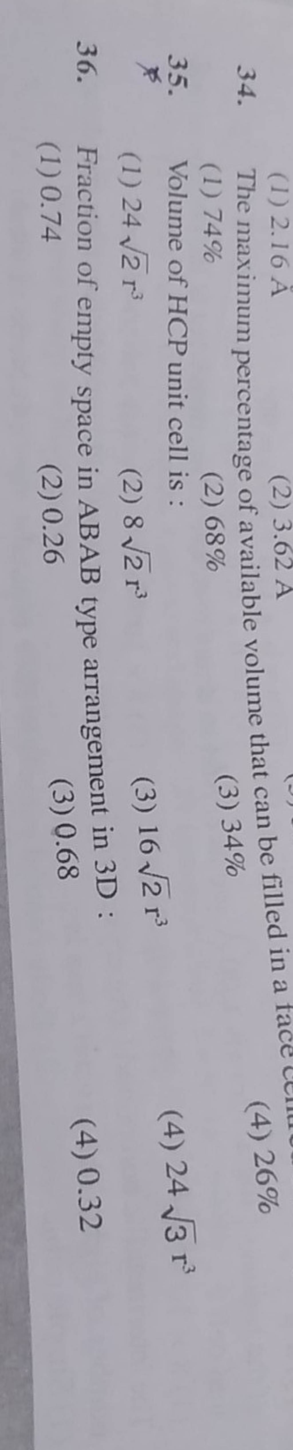 Volume of HCP unit cell is : | Filo