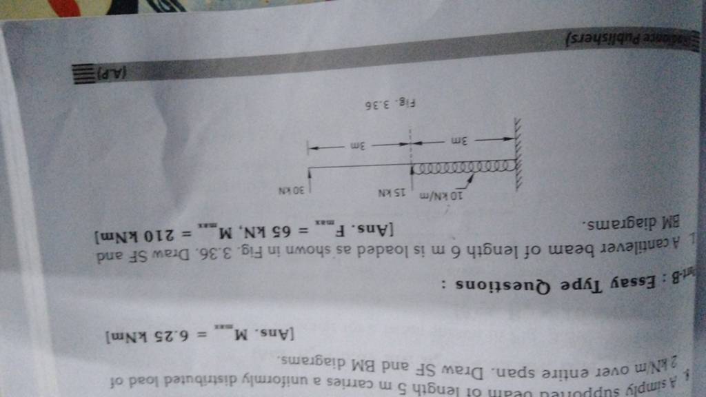 2kN/m over entire span. Draw SF and BM diagrams. [Ans. M=n =6.25kNm ] At