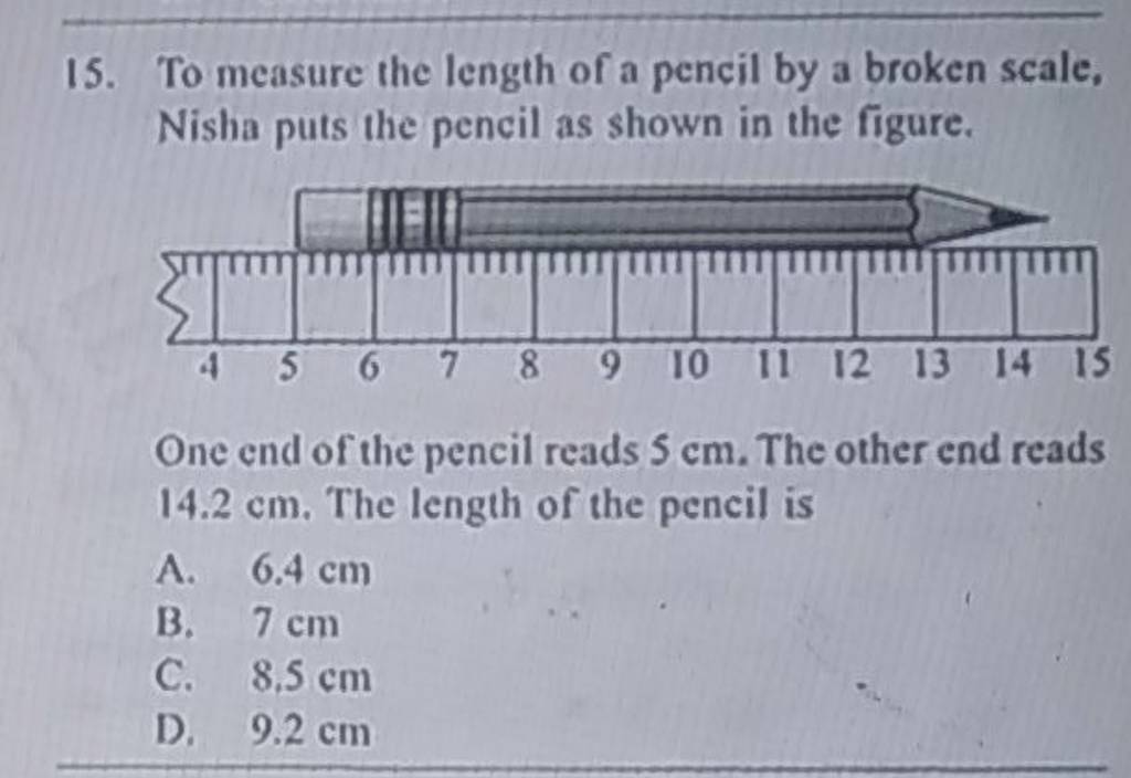 15 To Measure The Length Of A Pencil By A Broken Scale Nisha Puts The P 