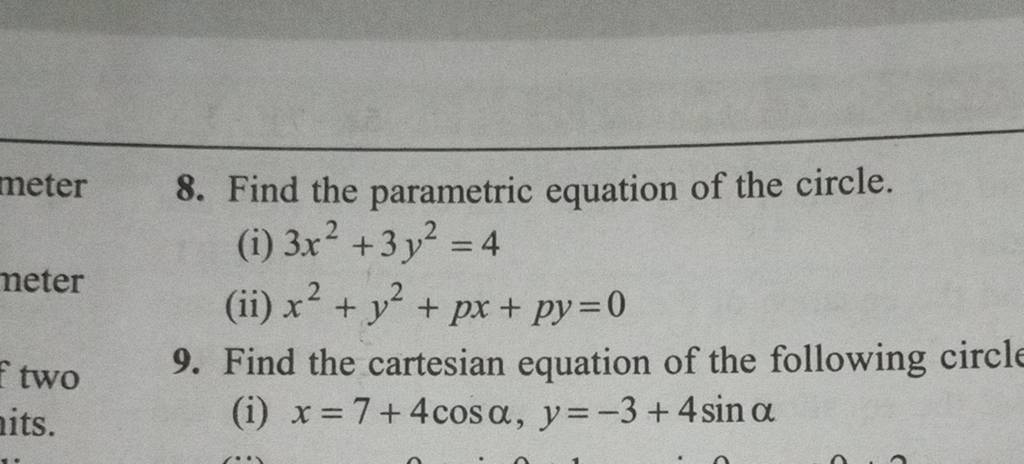 8 Find The Parametric Equation Of The Circle Filo