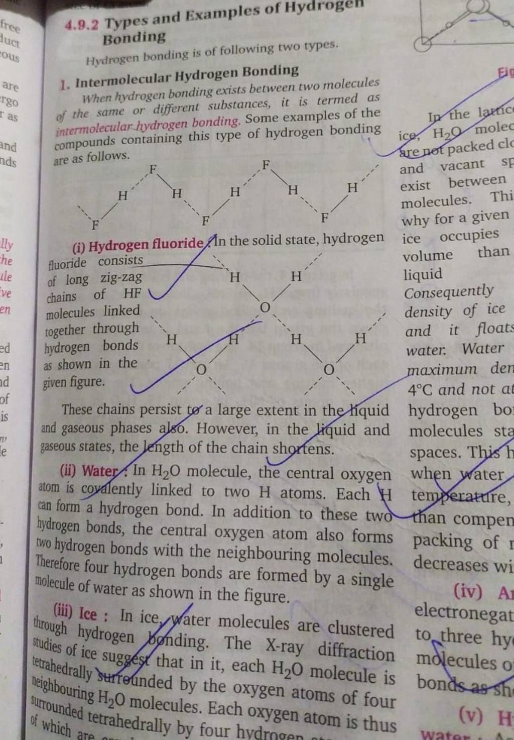 4.9.2 Types and Examples of Hydrogen Bonding Hydrogen bonding is of follo..